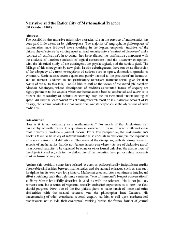 (PDF) Narrative and the Rationality of Mathematical Practice