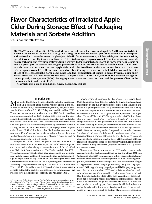 (PDF) Flavor Characteristics of Irradiated Apple Cider During Storage ...
