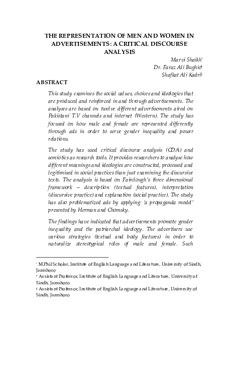 (PDF) The Representation of Men and Women in Advertisements: A Critical ...