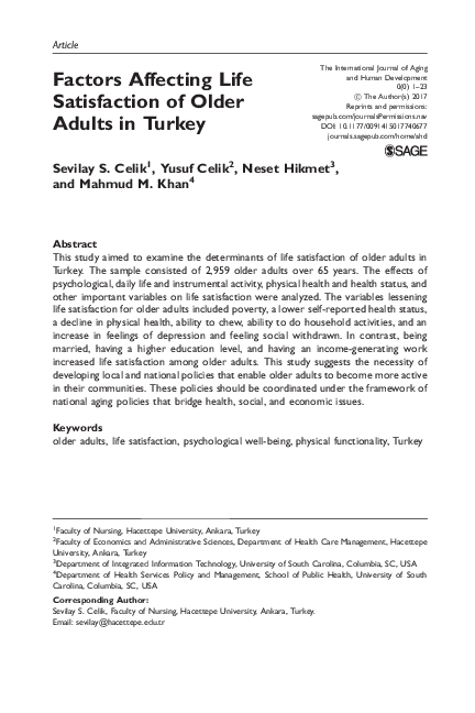 (PDF) Factors Affecting Life Satisfaction of Older Adults in Turkey