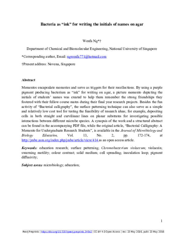 (PDF) Bacteria as “ink” for writing the initials of names on agar