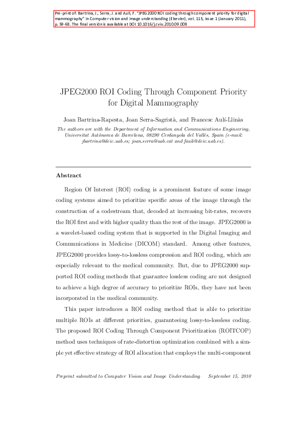 (PDF) JPEG2000 ROI coding through component priority for digital mammography