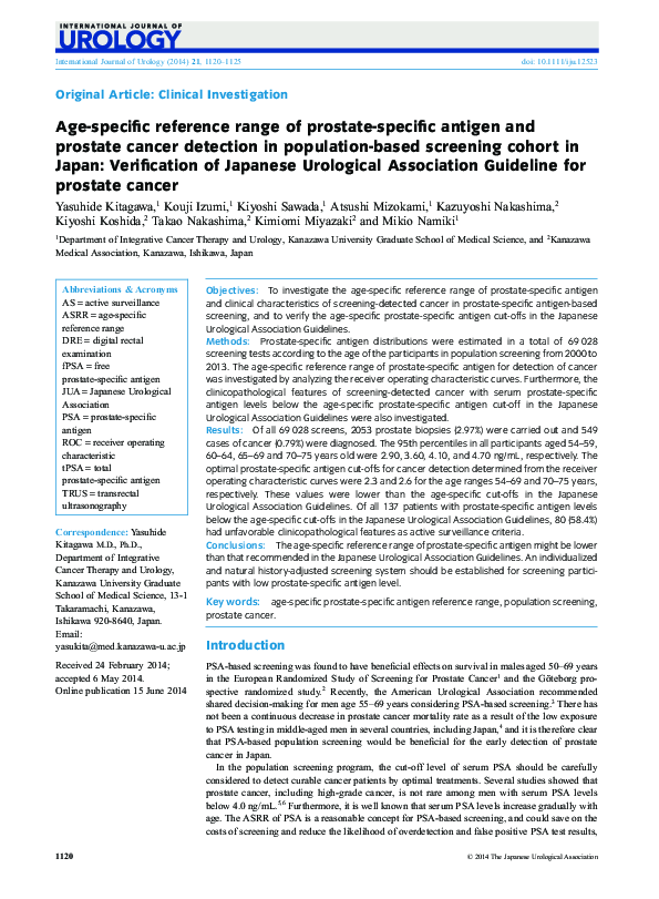 (PDF) Age-specific Reference Range of Prostate-specific Antigen among ...