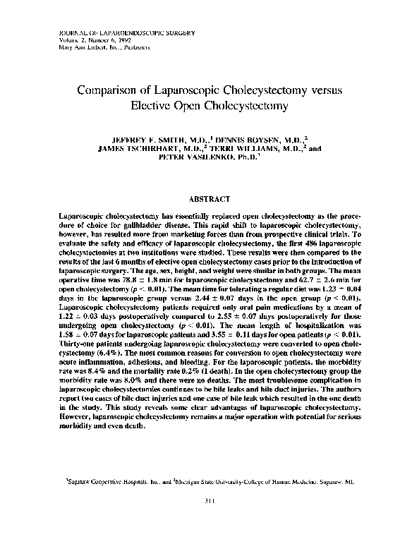 (PDF) Comparison of Laparoscopic Cholecystectomy versus Elective Open ...