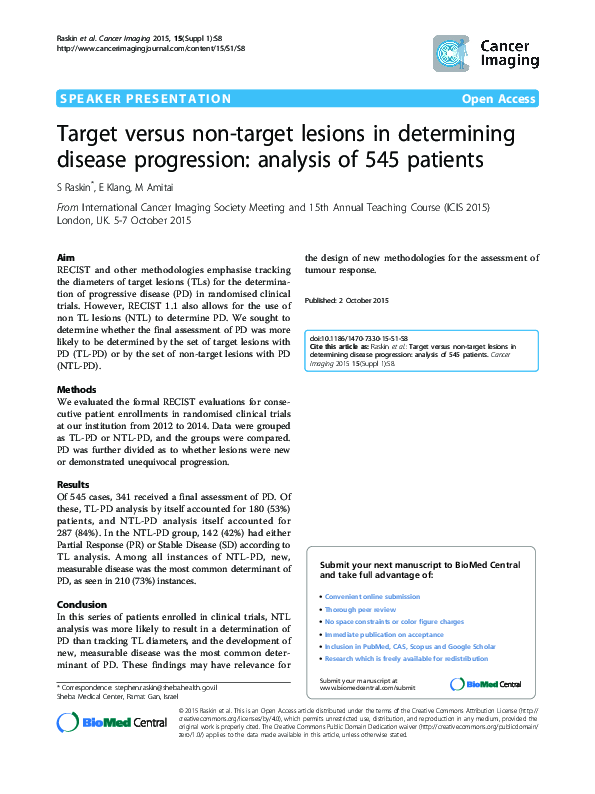 (PDF) Target versus non-target lesions in determining disease ...