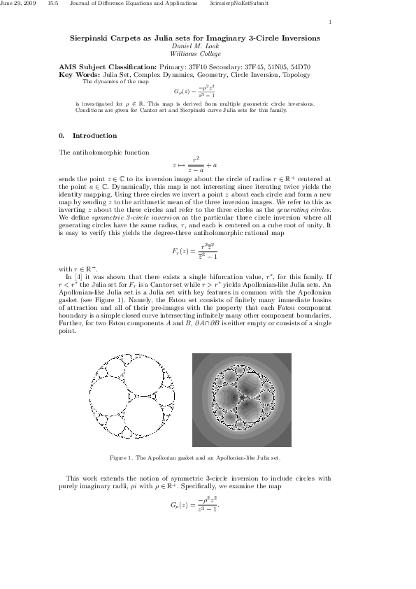 (PDF) Sierpinski carpets as Julia sets for imaginary 3-circle inversions