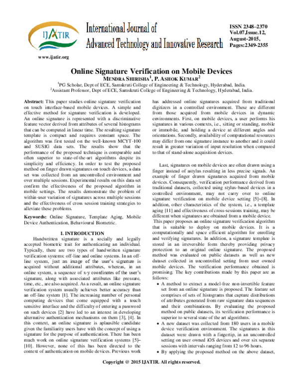 (PDF) Online Signature Verification on Mobile Devices
