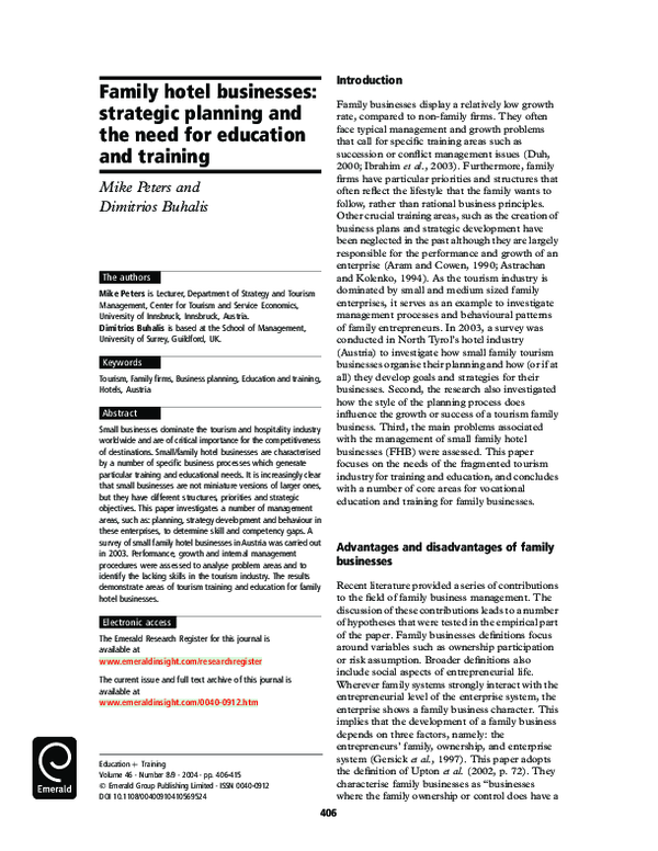 (PDF) Small family hotel businesses: The need for education and training,
