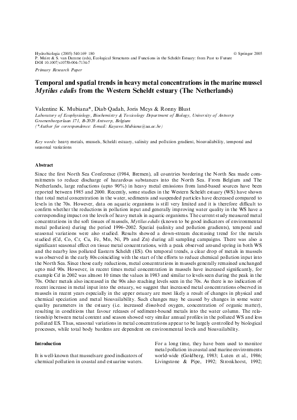 (PDF) Temporal and spatial trends in heavy metal concentrations in the marine mussel Mytilus ...