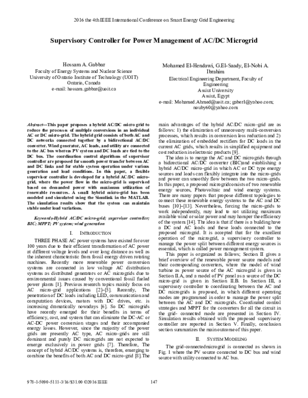 (PDF) Supervisory controller for power management of AC/DC microgrid