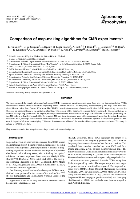 (PDF) Comparison of map-making algorithms for CMB experiments