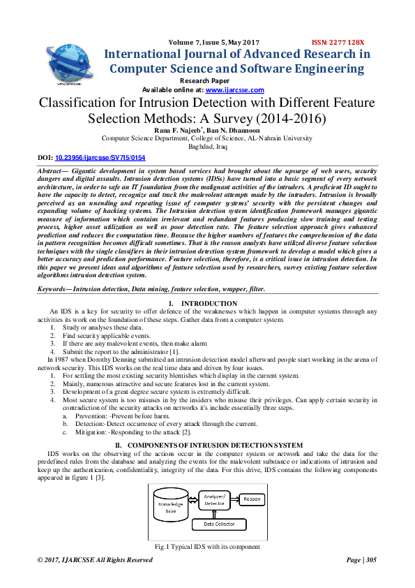 Pdf Classification For Intrusion Detection With Different Feature Selection Methods A Survey