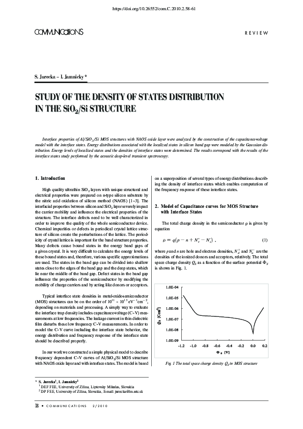 (PDF) Study of the Density of States Distribution in the SiO2/Si Structure