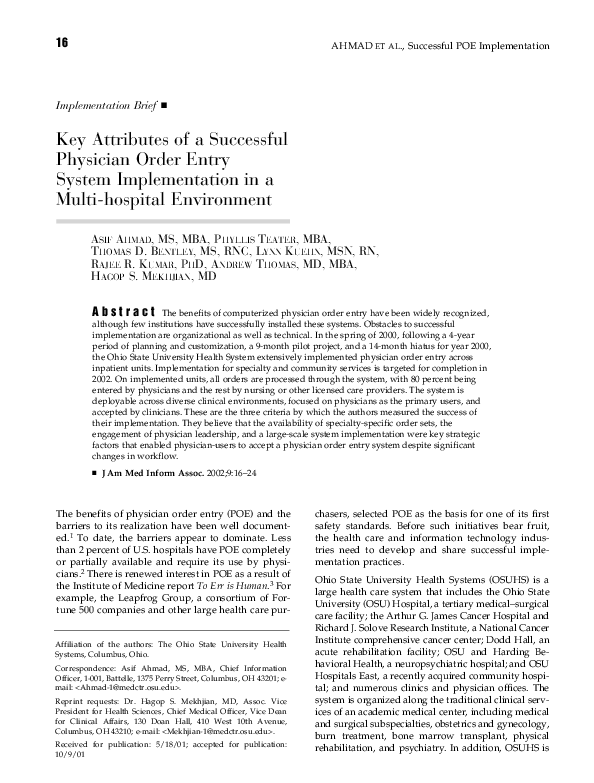 (PDF) Key Attributes of a Successful Physician Order Entry System ...
