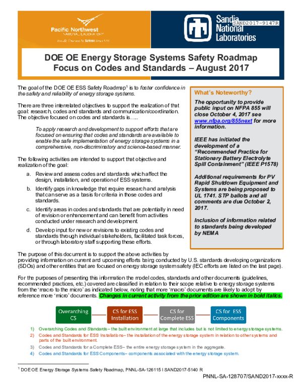(PDF) DOE OE Energy Storage Systems Safety Roadmap Focus on Codes and ...