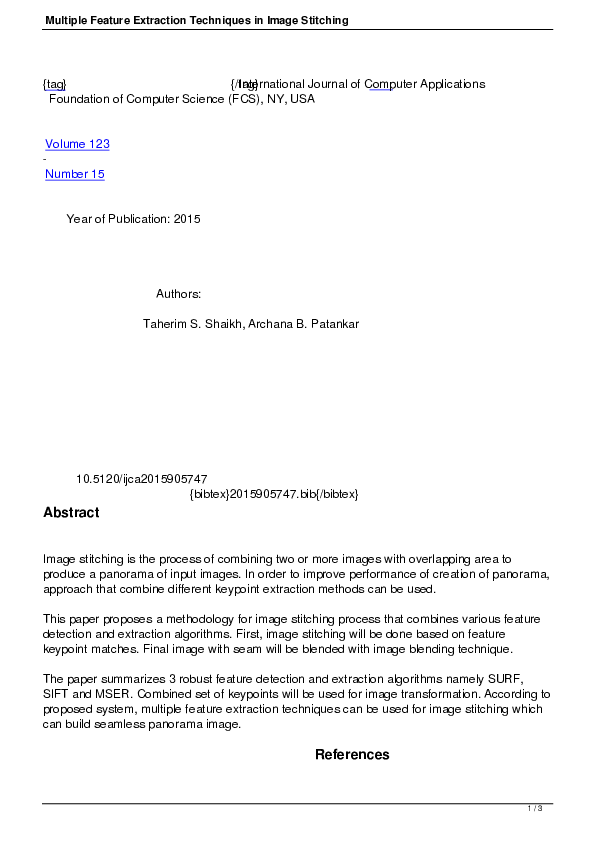 (PDF) Multiple Feature Extraction Techniques in Image Stitching