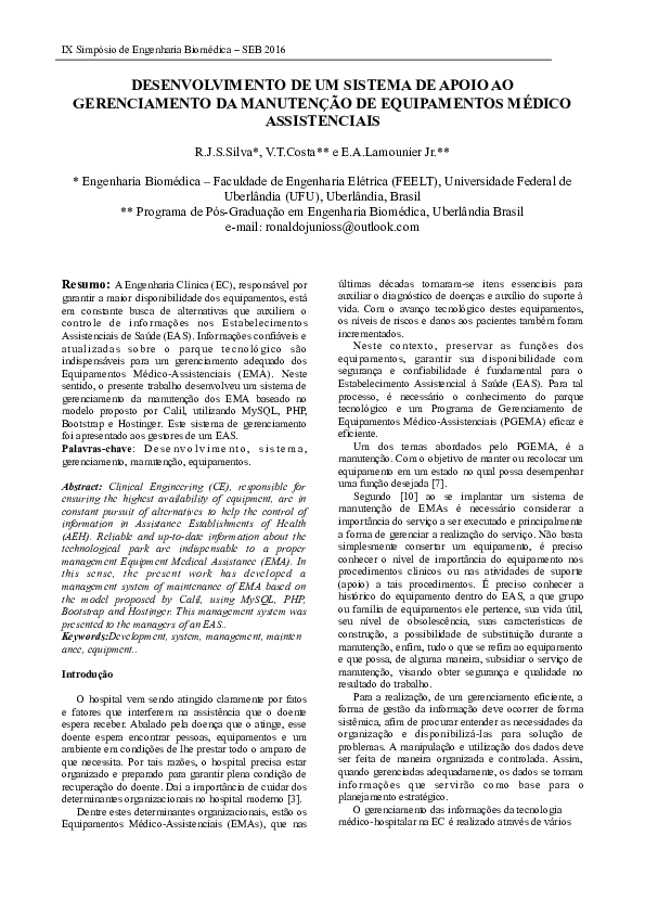 (PDF) Desenvolvimento De Um Sistema De Apoio Ao Gerenciamento Da ...