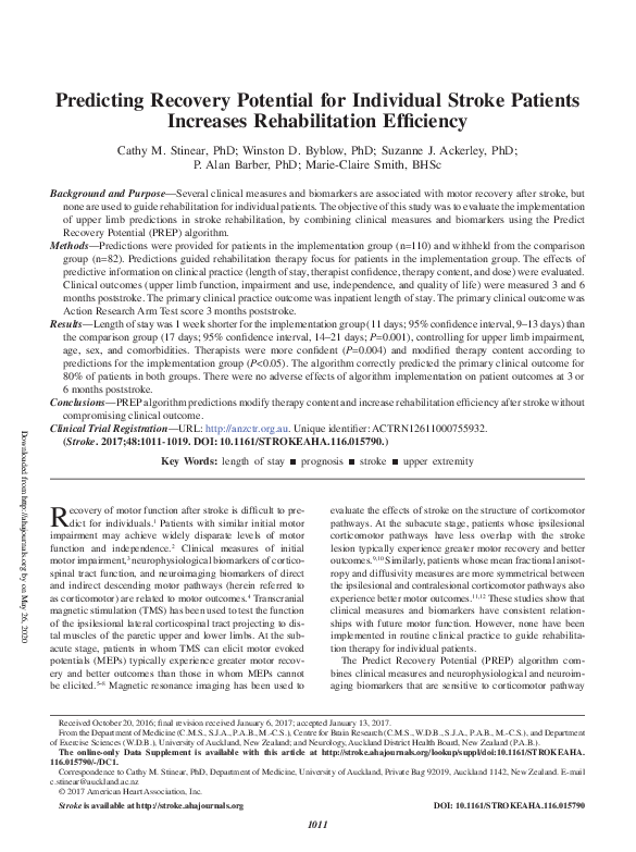 (PDF) Predicting Recovery Potential for Individual Stroke Patients ...