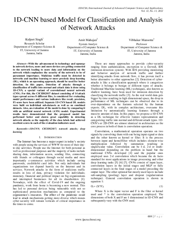 (PDF) 1D-CNN based Model for Classification and Analysis of Network Attacks