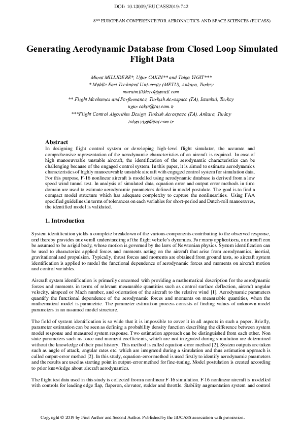Pdf Generating Aerodynamic Database From Closed Loop Simulated Flight Data