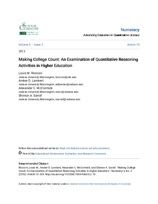 (PDF) Making College Count: An Examination of Quantitative Reasoning ...