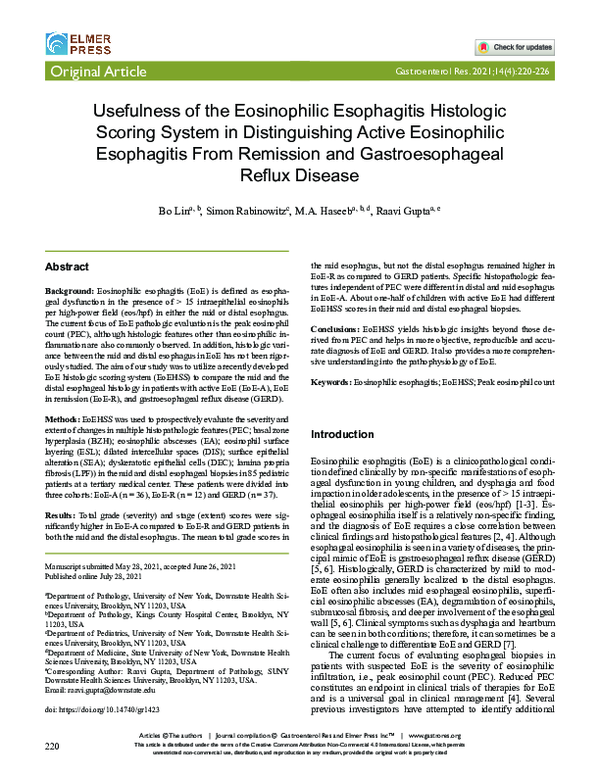 (PDF) Eosinophilic Esophagitis Histologic Scoring: Distinguishing EoE-A ...