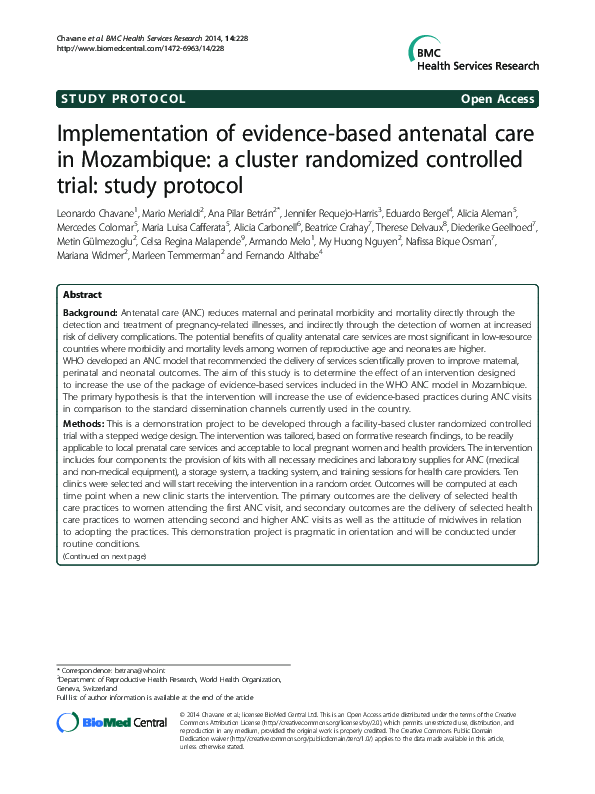 (PDF) Implementation of evidence-based antenatal care in Mozambique: a cluster randomized ...
