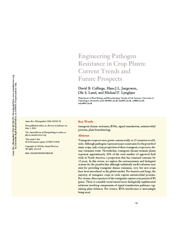 (PDF) Engineering Pathogen Resistance in Crop Plants: Current Trends ...