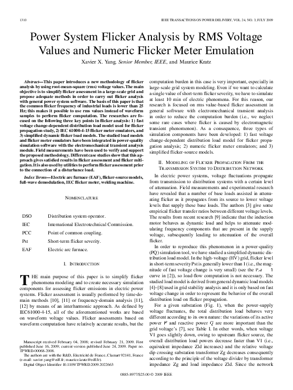 Pdf Power System Flicker Analysis By Rms Voltage Values And Numeric