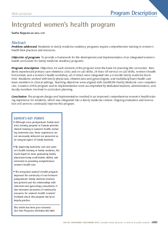 (PDF) Integrated women’s health program