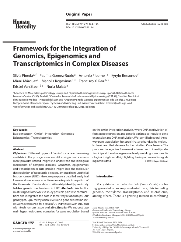 (PDF) Framework for the Integration of Genomics, Epigenomics and Transcriptomics in Complex Diseases