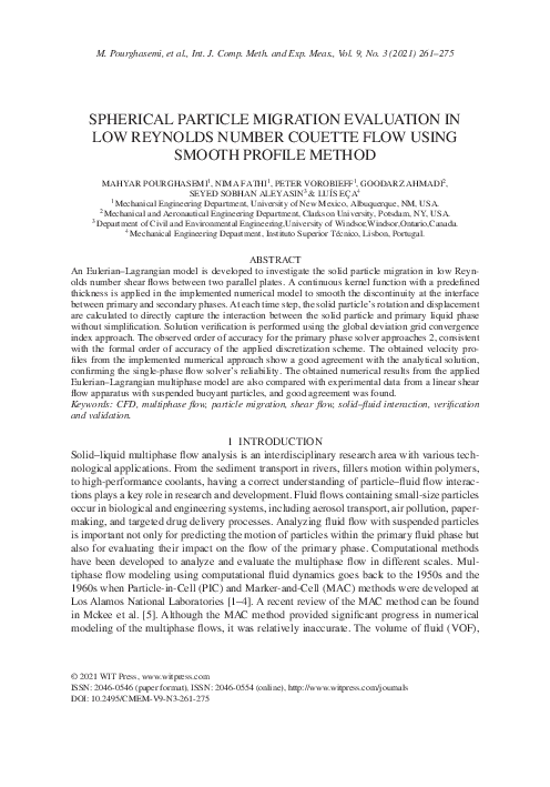 (PDF) Spherical particle migration evaluation in low reynolds number ...