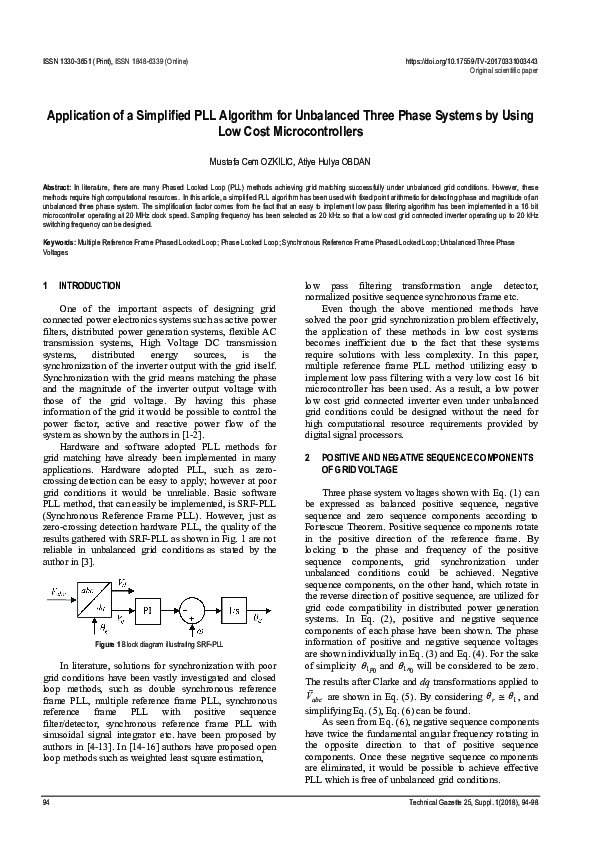 Pdf Application Of A Simplified Pll Algorithm For Unbalanced Three