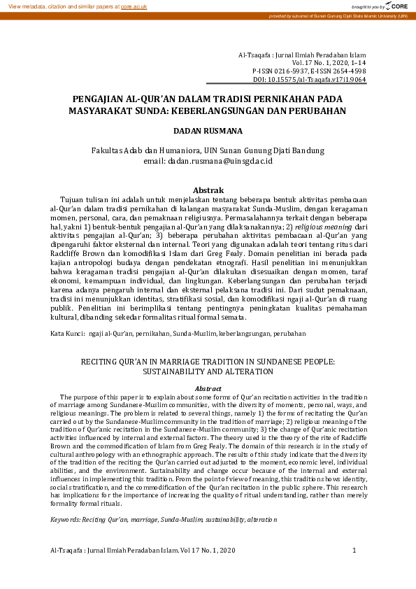 (PDF) Pengajian Al-Qur’An Dalam Tradisi Pernikahan Pada Masyarakat ...