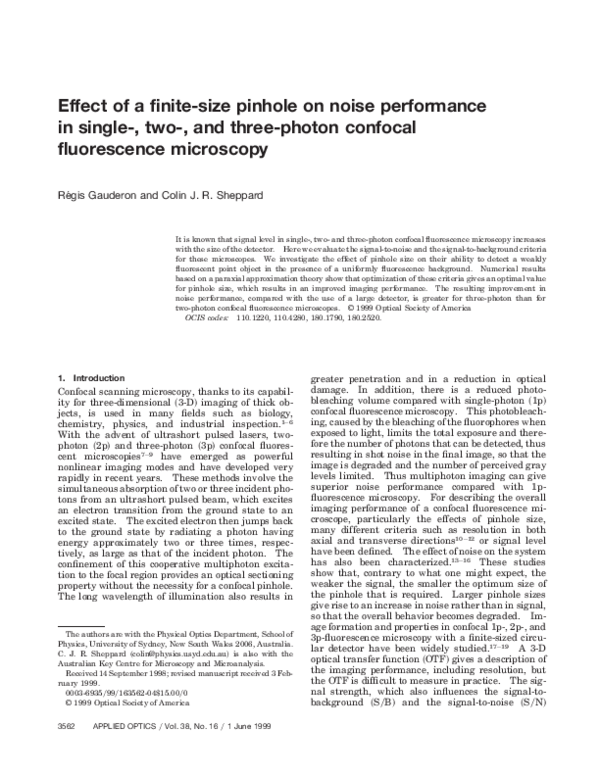(PDF) Effect of a Finite-Size Pinhole on Noise Performance in Single ...