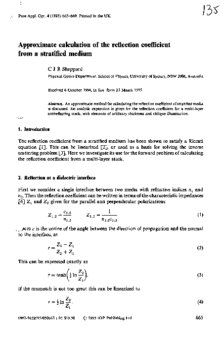 Pdf Approximate Calculation Of The Reflection Coefficient From A