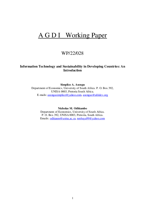 (PDF) Information Technology and Sustainability in Developing Countries: An Introduction