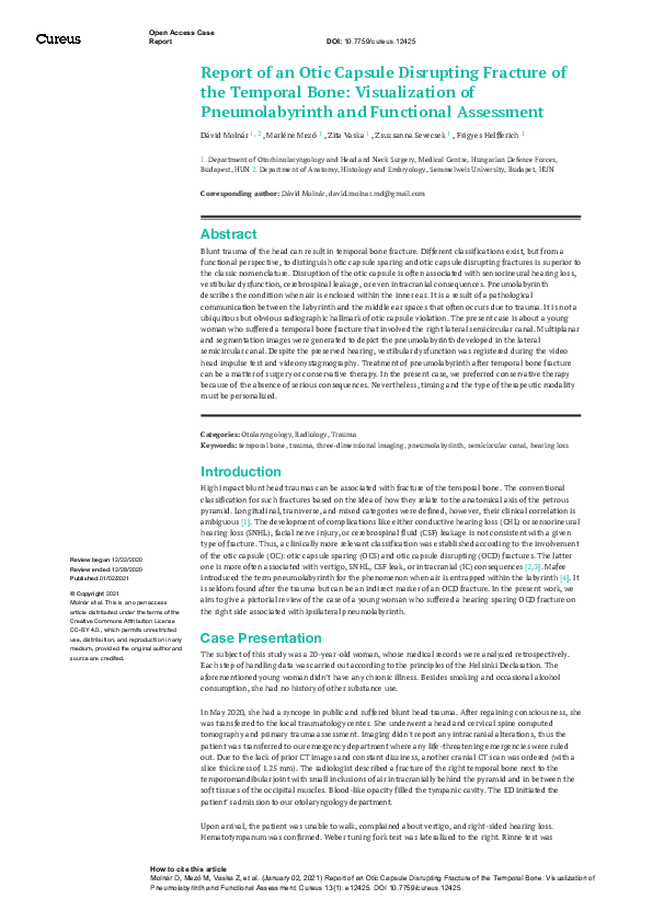 (PDF) Report of an Otic Capsule Disrupting Fracture of the Temporal ...