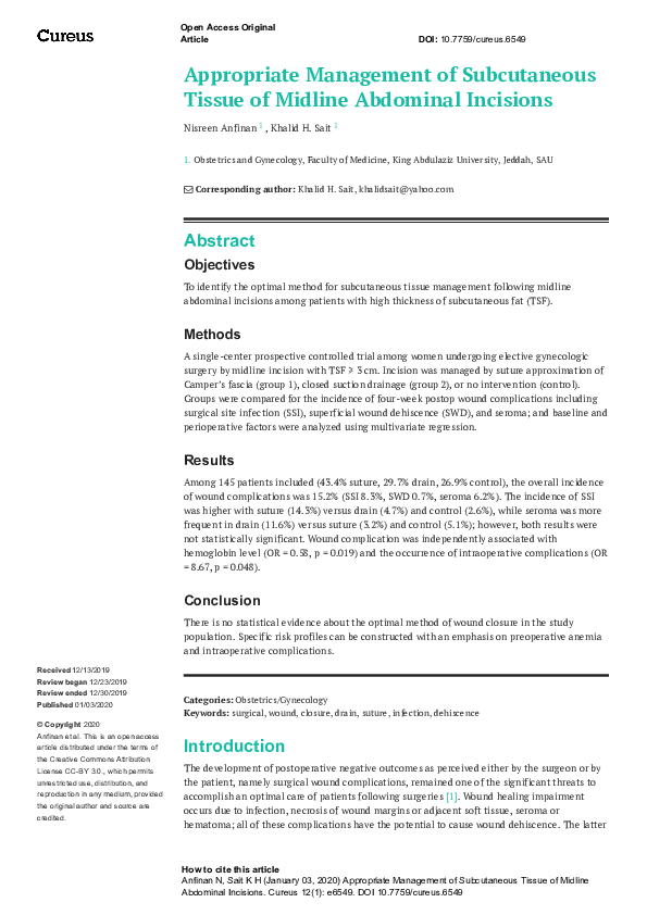 (PDF) Appropriate Management of Subcutaneous Tissue of Midline ...