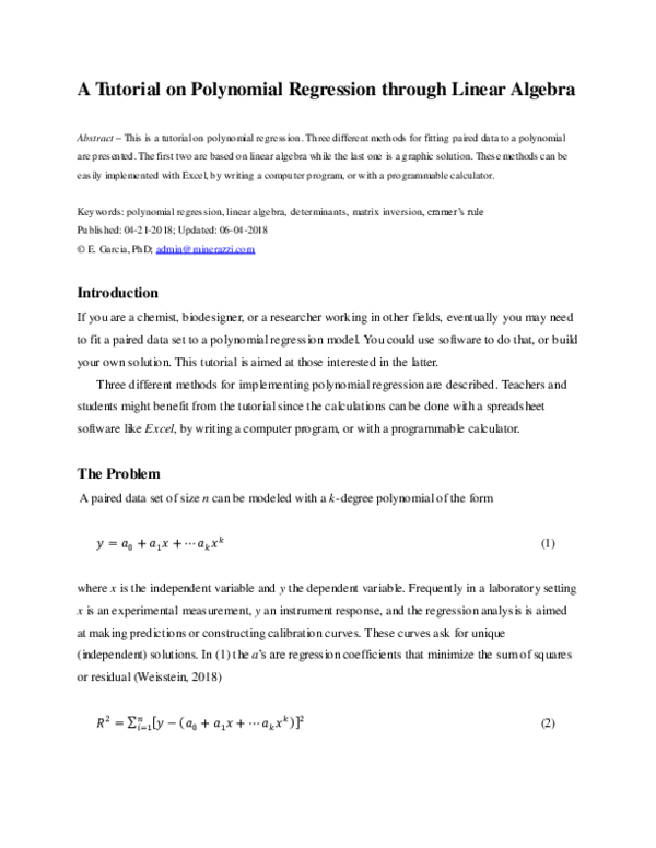 (PDF) A Tutorial on Polynomial Regression through Linear Algebra