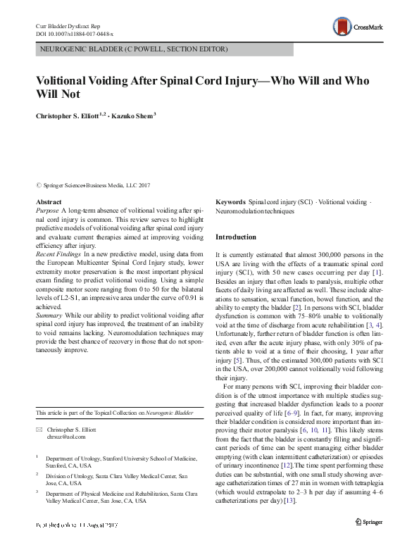 (PDF) Volitional Voiding After Spinal Cord Injury—Who Will and Who Will Not