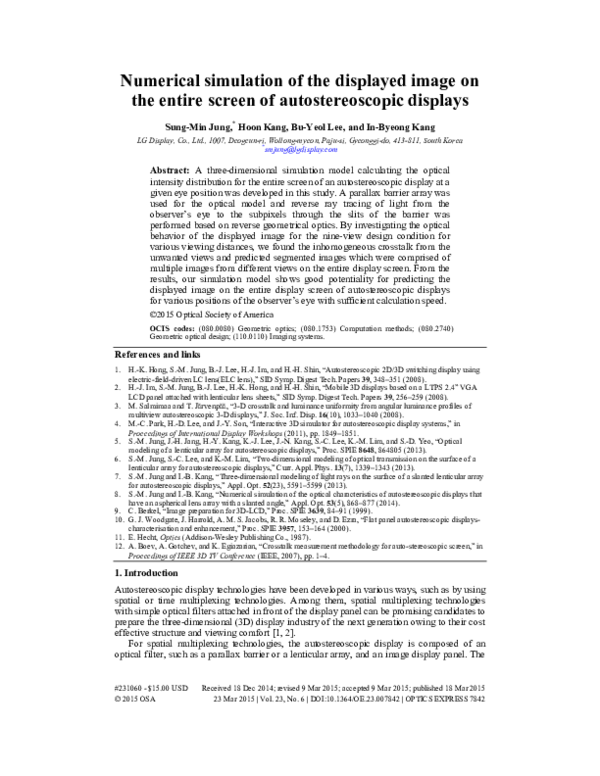 (PDF) Numerical simulation of the displayed image on the entire screen of autostereoscopic displays