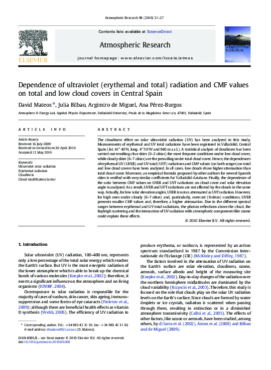 (PDF) Dependence of ultraviolet (erythemal and total) radiation and CMF ...