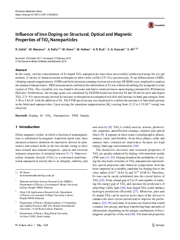 (PDF) Influence of Iron Doping on Structural, Optical and Magnetic ...