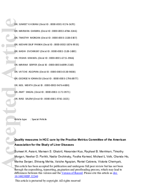 (PDF) Quality measures in HCC care by the Practice Metrics Committee of ...