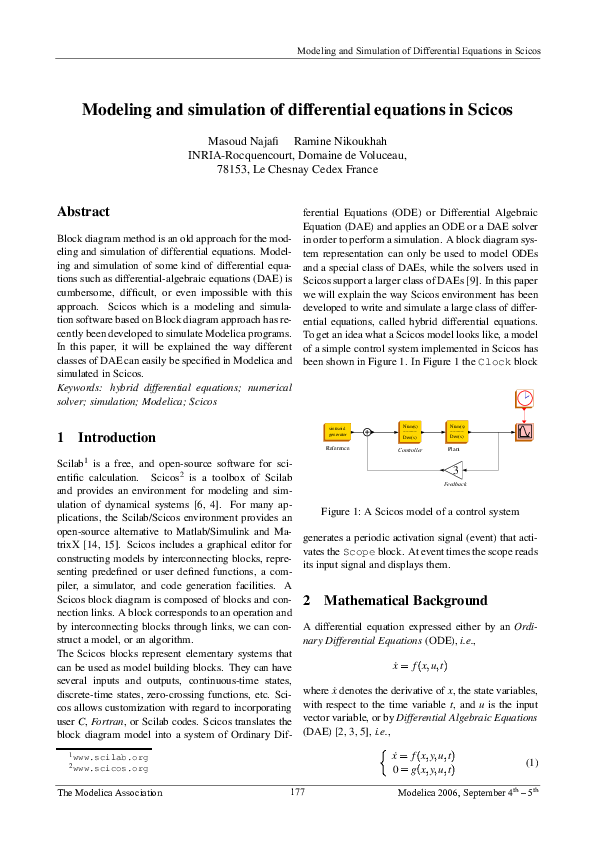 (PDF) Modeling and Simulation of Differential Equations In Scicos