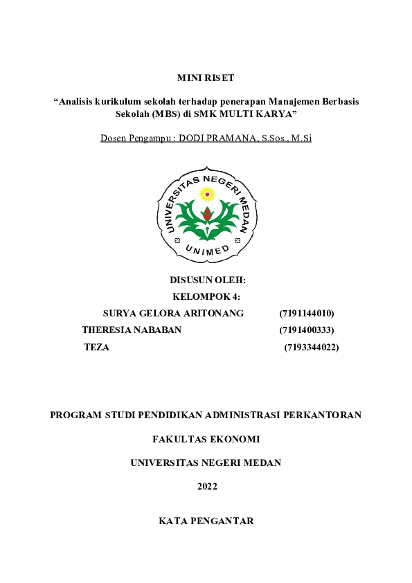 (DOC) MINI RISET "Analisis kurikulum sekolah terhadap penerapan Manajemen Berbasis Sekolah (MBS ...