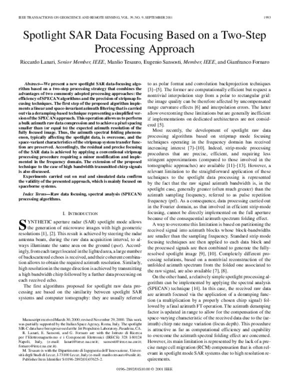 (PDF) Spotlight SAR data focusing based on a two-step processing approach