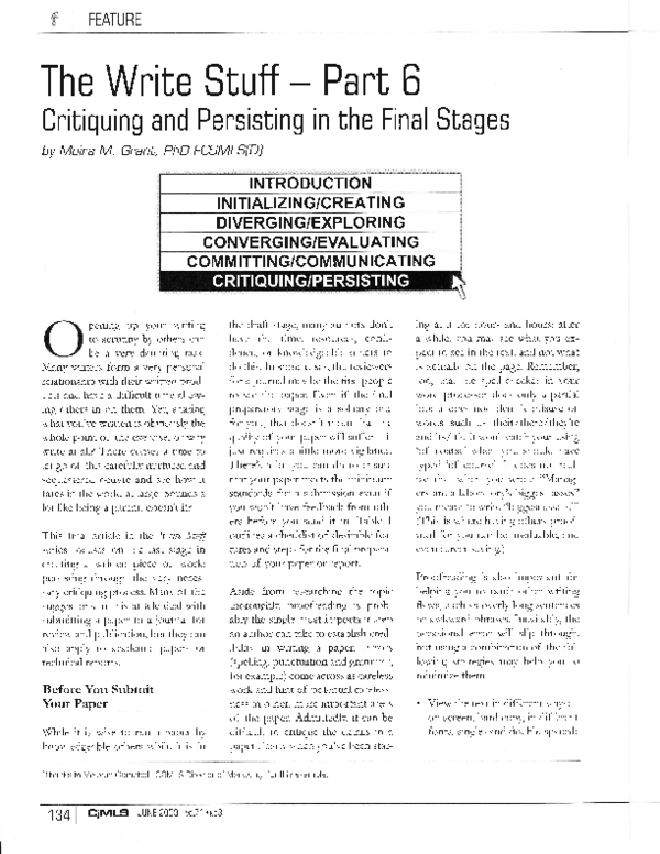 (PDF) The write stuff - part 6: Critiquing and persisting in the final ...