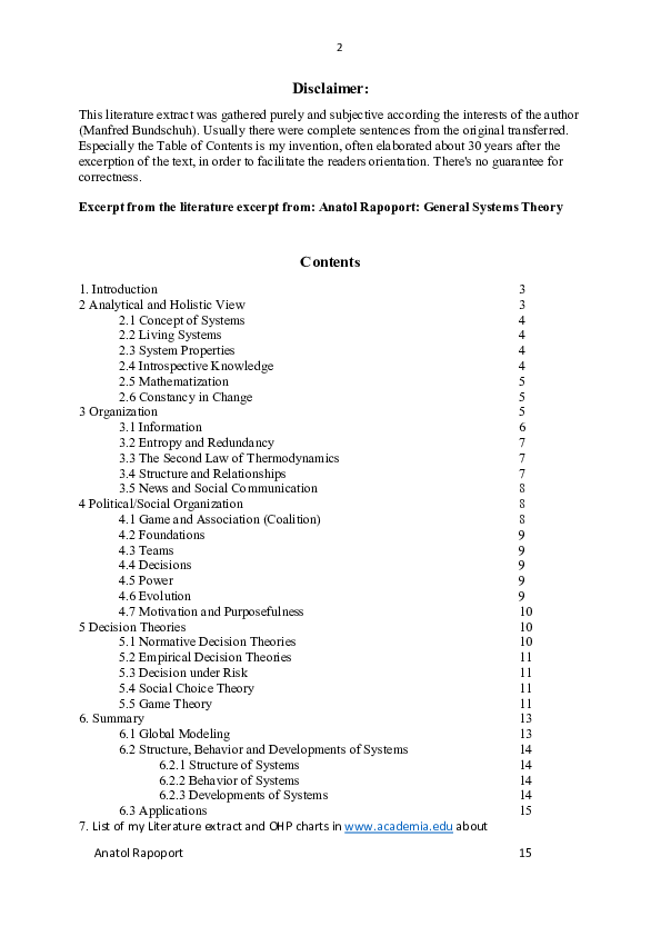 (PDF) Extract of literature extract of Rapoport: General Systems Theory